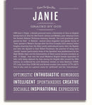 Janie Personalized Name Meaning Art Prints – Name Stories