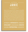 Janie Personalized Name Meaning Art Prints – Name Stories