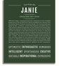 Janie Personalized Name Meaning Art Prints – Name Stories