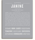 Janine Personalized Name Meaning Art Prints – Name Stories