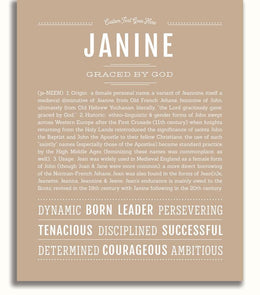 Janine Personalized Name Meaning Art Prints – Name Stories