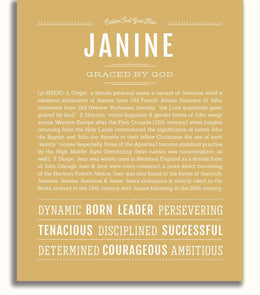 Janine Personalized Name Meaning Art Prints – Name Stories
