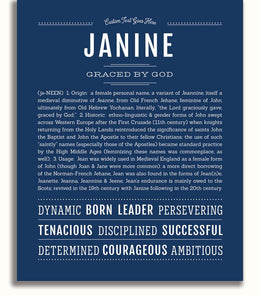Janine Personalized Name Meaning Art Prints – Name Stories