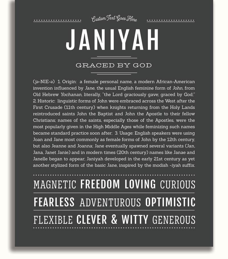 Janiyah Personalized Name Meaning Art Prints – Name Stories