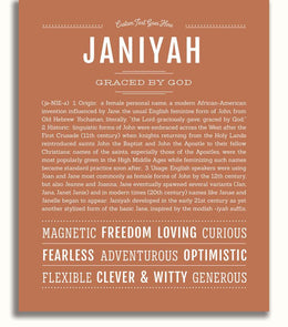 Janiyah Personalized Name Meaning Art Prints – Name Stories