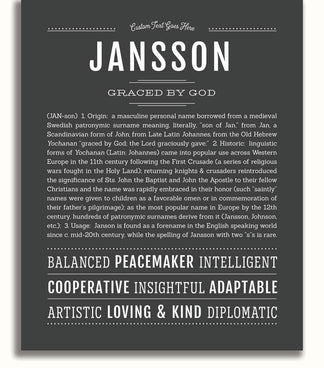Jansson Personalized Name Meaning Art Prints – Name Stories