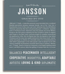 Jansson Personalized Name Meaning Art Prints – Name Stories