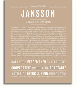 Jansson Personalized Name Meaning Art Prints – Name Stories
