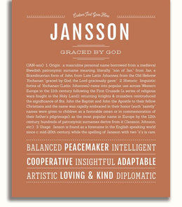 Jansson Personalized Name Meaning Art Prints – Name Stories