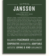 Jansson Personalized Name Meaning Art Prints – Name Stories