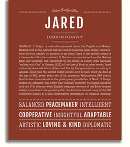 Jared Personalized Name Meaning Art Prints – Name Stories