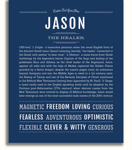 Jason Personalized Name Meaning Art Prints – Name Stories