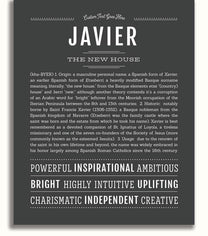 Javier Personalized Name Meaning Art Prints – Name Stories