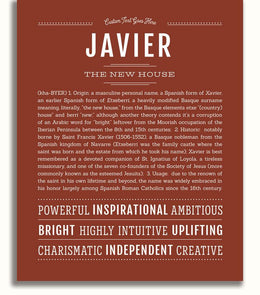 Javier Personalized Name Meaning Art Prints – Name Stories