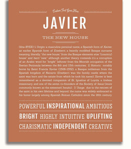 Javier Personalized Name Meaning Art Prints – Name Stories