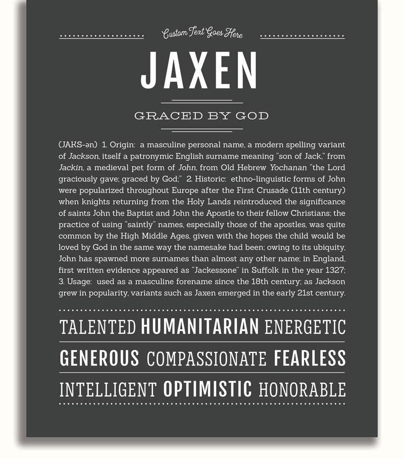 Jaxen Personalized Name Meaning Art Prints – Name Stories