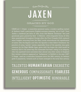 Jaxen Personalized Name Meaning Art Prints – Name Stories