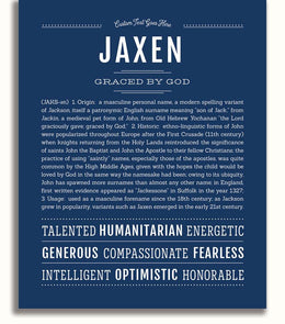 Jaxen Personalized Name Meaning Art Prints – Name Stories
