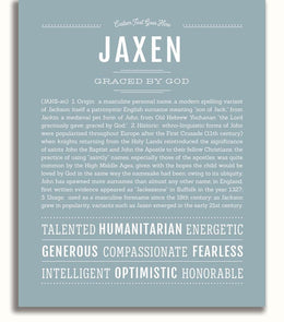 Jaxen Personalized Name Meaning Art Prints – Name Stories