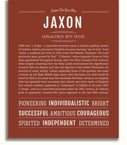 Jaxon Personalized Name Meaning Art Prints – Name Stories