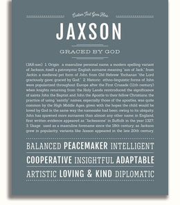 Jaxson Personalized Name Meaning Art Prints – Name Stories