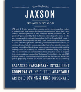 Jaxson Personalized Name Meaning Art Prints – Name Stories