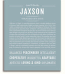 Jaxson Personalized Name Meaning Art Prints – Name Stories