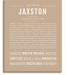 Jaxston Personalized Name Meaning Art Prints – Name Stories