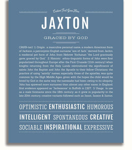 Jaxton Personalized Name Meaning Art Prints – Name Stories