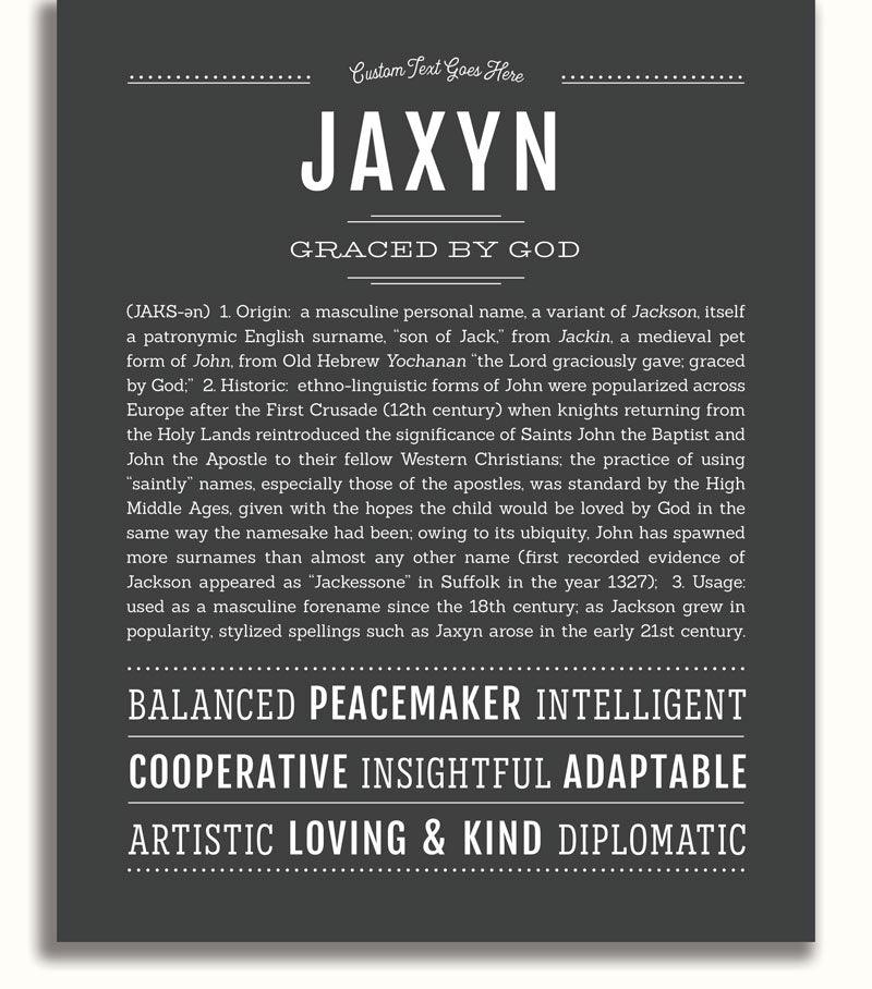 Jaxyn Personalized Name Meaning Art Prints – Name Stories