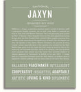Jaxyn Personalized Name Meaning Art Prints – Name Stories