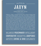 Jaxyn Personalized Name Meaning Art Prints – Name Stories