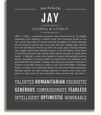 Jay Personalized Name Meaning Art Prints – Name Stories