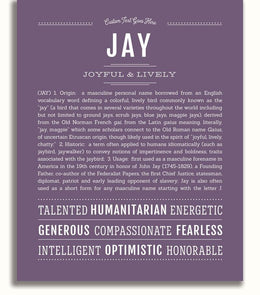 Jay Personalized Name Meaning Art Prints – Name Stories