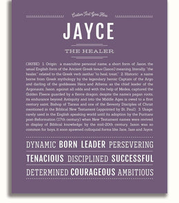 Jayce Personalized Name Meaning Art Prints – Name Stories