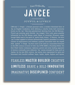 Jaycee Personalized Name Meaning Art Prints – Name Stories