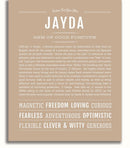 Jayda Personalized Name Meaning Art Prints – Name Stories
