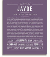 Jayde Personalized Name Meaning Art Prints – Name Stories