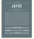 Jayde Personalized Name Meaning Art Prints – Name Stories