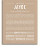 Jayde Personalized Name Meaning Art Prints – Name Stories