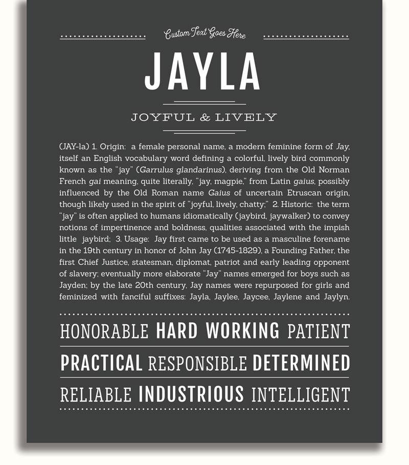 Jayla Personalized Name Meaning Art Prints – Name Stories