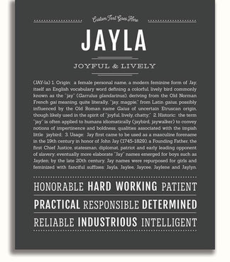 Jayla Personalized Name Meaning Art Prints – Name Stories