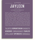 Jayleen Personalized Name Meaning Art Prints – Name Stories