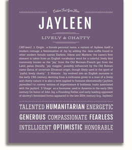 Jayleen Personalized Name Meaning Art Prints – Name Stories