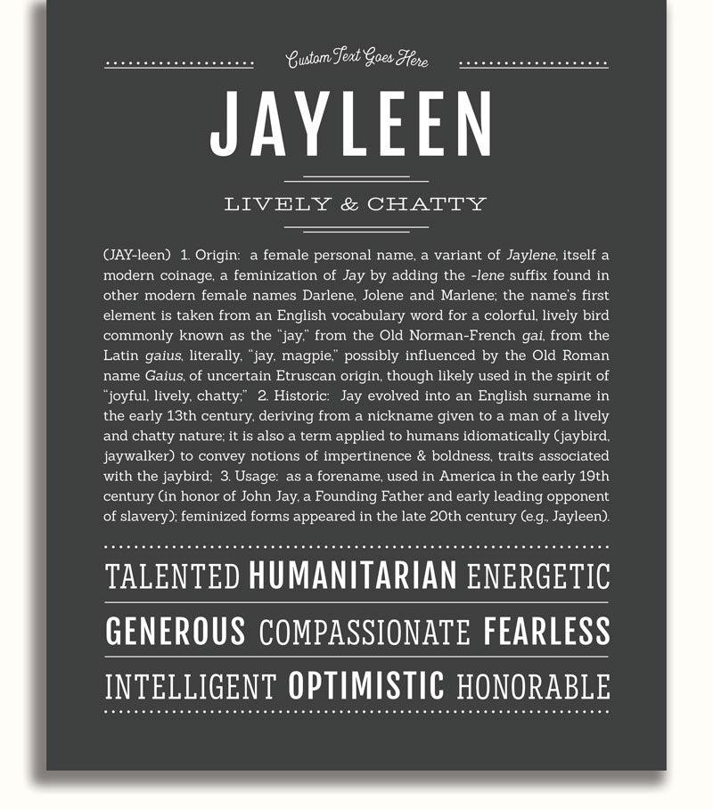 Jayleen Personalized Name Meaning Art Prints – Name Stories