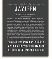 Jayleen Personalized Name Meaning Art Prints – Name Stories