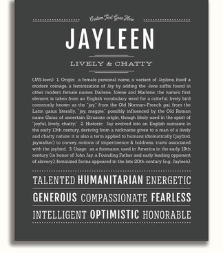 Jayleen Personalized Name Meaning Art Prints – Name Stories
