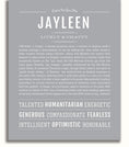 Jayleen Personalized Name Meaning Art Prints – Name Stories