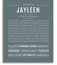 Jayleen Personalized Name Meaning Art Prints – Name Stories