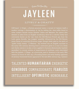 Jayleen Personalized Name Meaning Art Prints – Name Stories